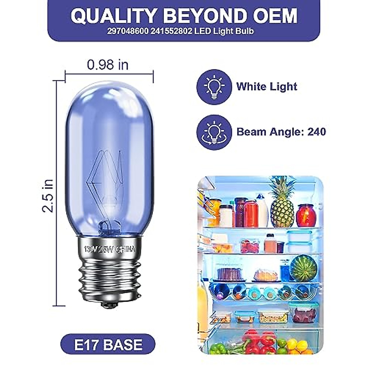 AXKJEVY Refrigerator Light Bulb 40 Watt 297048600 241552802 Compatible with Frigidaire Kenmore Whirlpool Electrolux KitchenAid Fridge Light Bulbs Replacement Freezer Bulb T8 E17 Lamp Light (3)