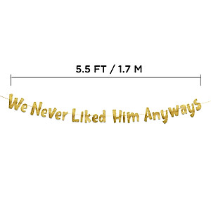 We Never Liked Him Anyways Gold Glitter Divorce Party Banner – Newly Single – Funny Breakup Decorations