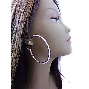 Crystal Iridescent Silver Tone Rhinestone Hoop Earrings 3 inch Hoop Earrings