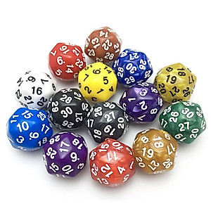 SmartDealsPro 5-Pack of Random Color D30 Polyhedral Dice for DND RPG MTG Table Games with Free Pouch