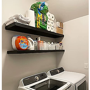 Joel's Antiques Floating Wall Shelf, Wood Decor & Long Shelf for Fireplace Mantel, Bookshelf, Bedroom, & Farmhouse - Wall-Mounted Rustic Stand, Wooden Hanging Display - Black, 72" x 10" x 2"