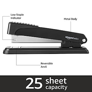 Amazon Basics Stapler, Full-strip Desktop Stapler, Metal Office Stapler, 20 Sheet Capacity, 3-Pack