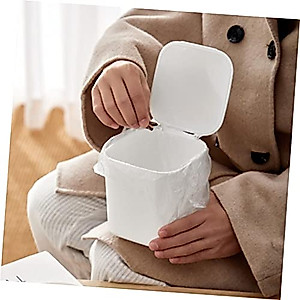 SOLUSTRE with Waste Table Bathroom Trashcan Bin White Mini Kitchen Plastic Garbage to Vanity Tissues of Rubbish Can Cotton Lid Wastebasket Sponges Makeup Square- Dispose Small Desktop
