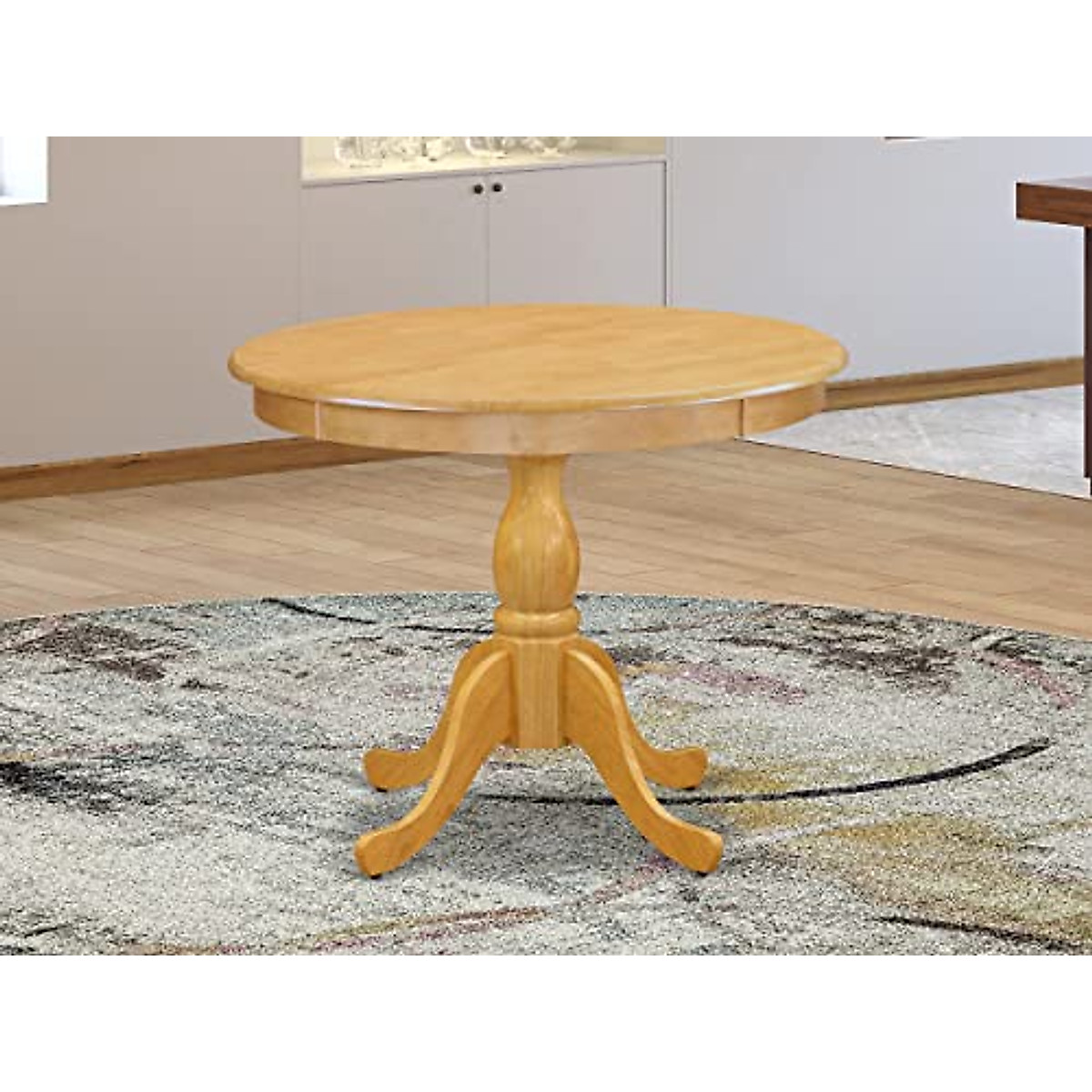 East West Furniture AMT-OAK-TP Antique Kitchen Dining Table - a Round Wooden Table Top with Pedestal Base, 36x36 Inch, Oak