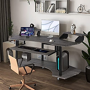 Acme Furniture Eleazar Music Recording Studio Desk, Black Oak