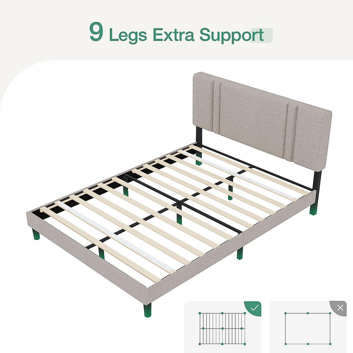 Novilla Queen Bed Frame with Headboard, Bed Frame Queen Size with Wood Slats Support,Linen Upholstered Adjustable Headboard, No Box Spring Needed, Heavy Duty Feet, Easy Assembly, Beige