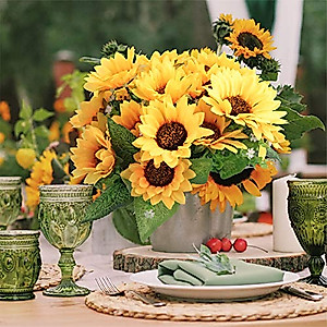 Mocoosy 4 Bunches Artificial Sunflowers Bouquets, Fake Silk Sunflowers with Stems for Decorations, Yellow Faux Sun Flowers Bulk Arrangements for Wedding Birthday Party Home Decor