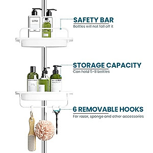 ALLZONE Rustproof Shower Caddy Corner for Bathroom,Bathtub Storage Organizer for Shampoo Accessories,4-Tier Adjustable Shelves with Tension Pole, 56 to 114 Inch, White