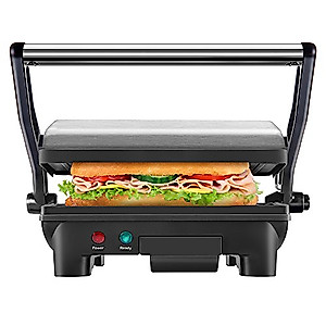 New House Kitchen Stainless Steel Non-Stick Panini Press Grill & Gourmet Sandwich Maker with Removable Drip Tray and 180 Degree Opening Function