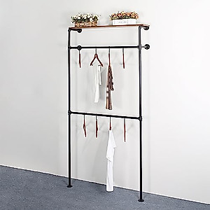 OUBITO Industrial Pipe Clothing Rack,Commercial Grade Pipe Clothes Racks,Heavy Duty Wall Mounted Closet Storage Rack,Hanging Clothes Retail Display Rack Garment rack,Black 1 Board With Crossbar