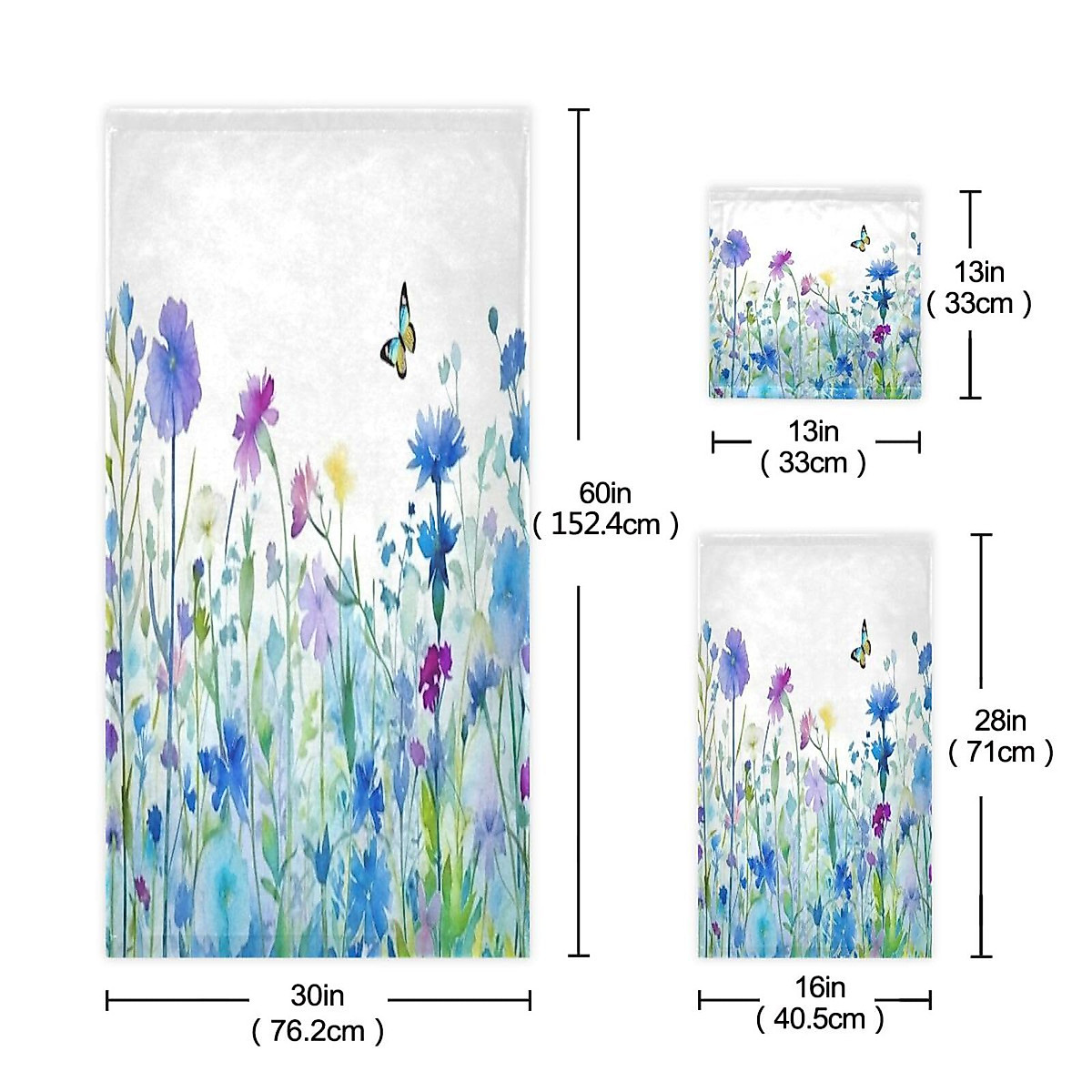 Flradish Watercolor Flowers Butterflies Towels 3 Pack Bath Towels for Bathroom Set Soft Cotton Highly Absorbent Lightweight & Quickdry Towel Set 1 Bath Towel,1 Hand Towel,1 Washclothe