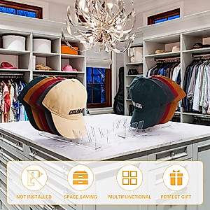 AtawLege 2024 New Hat Stand for Baseball Caps Display and Organizer, 2Pcs No Install Acrylic Hat Storage Stand, Hat Holder for 14 Caps, Hat Organizer for Bedroom, Closet, Dresser(Transparent)