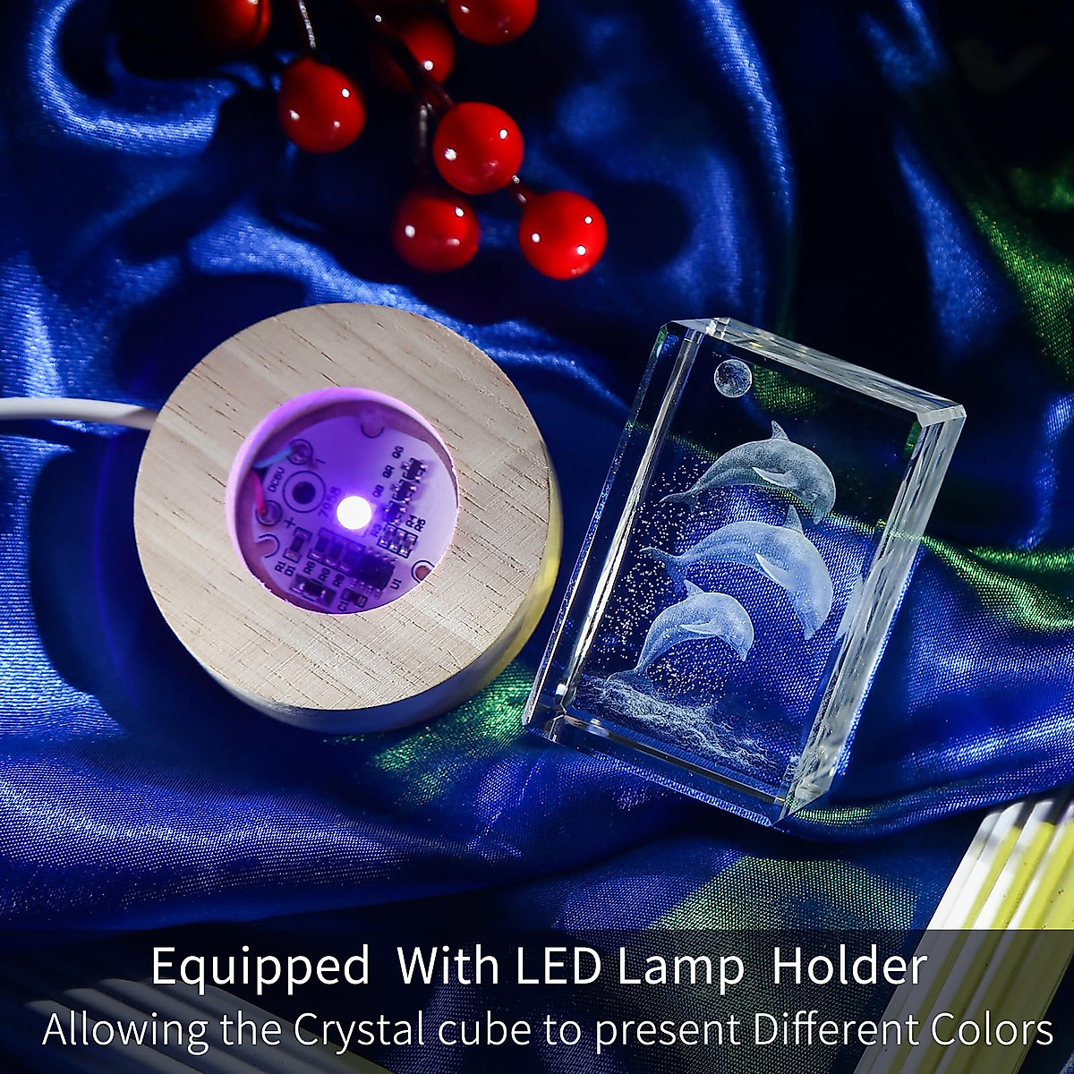 YouerCrystal 3D Crystal Dolphin Figurine Night Light with LED Light Base, Birthday Gift for Kids Women Unique, Thanksgiving Christmas Valentines Anniversary Birthday Gifts for lovers (3D-Dolphin)