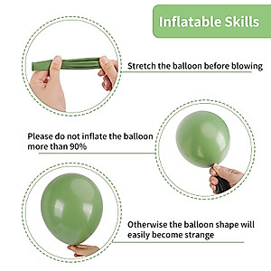 RUBFAC 65Pcs 12 Inches Sage Green Gold Confetti Balloons Kit, Green White Metallic Gold Party Balloons with Ribbons for Birthday, Wedding, Baby Shower, Graduation, Eucalyptus Party Decorations