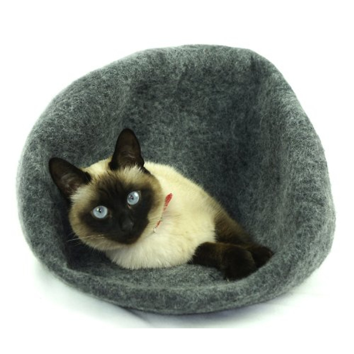 Kivikis Cat Bed, House, Cave, Nap Cocoon, Igloo, 100% Handmade from Sheep Wool (XL 17-26 pounds cat, Dark Gray)