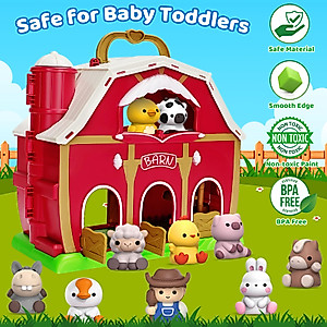 Aigybobo Farm Animals Big Barn Toys for 1 2 3 Year Old, Toddler Montessori Learning Toy, Farm Playset with Animal Figures and DIY Stickers, Christmas Birthday Gift for Baby Boys Girls Age 12-18 Months