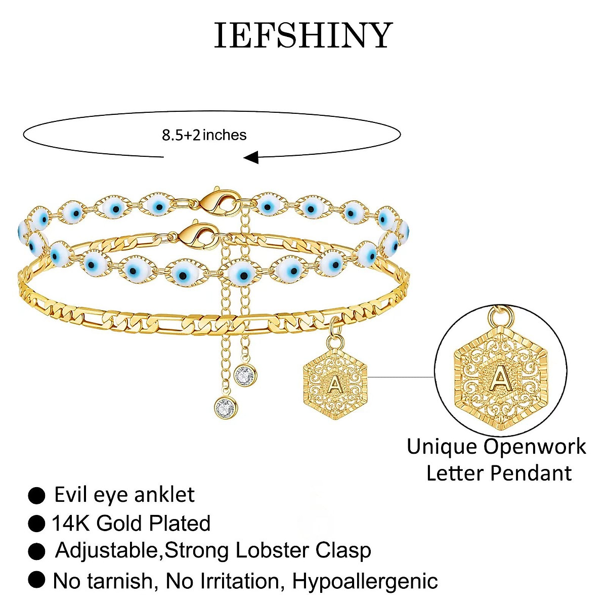 Ankle Bracelets for Women, Evil Eye Anklet 14K Gold Plated Ankle Bracelets Layered Anklet for Women Gold Anklet Letter K Initial Anklet Dainty Ankle Bracelets for Women Ankle Bracelets Jewelry Gifts