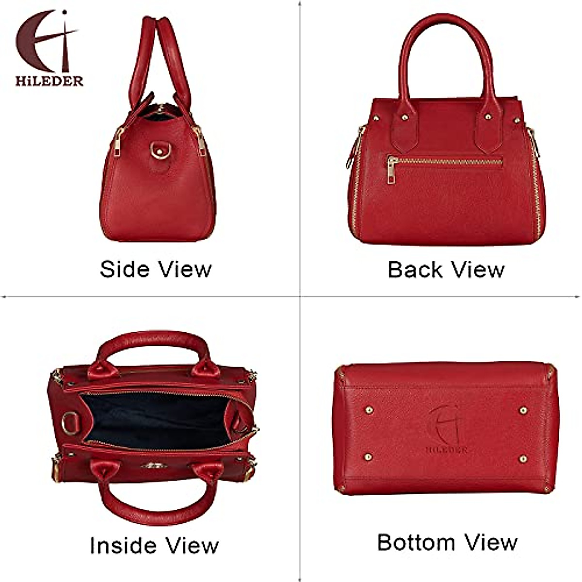 HiLeder Leather Designer Shoulder Tote Purse Satchel Sling Messenger Crossbody Handbag for Women, Medium Size - Red