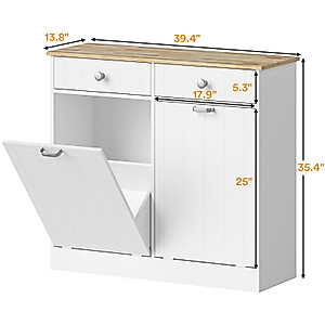 Rovibek Double Tilt Out Trash Can Cabinet with Storage Drawer Multifunctional Hidden Garbage Can for Kitchen, Bathroom, Laundry and Living Room