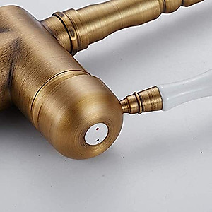 Kitchen Rotatable Washing Pool Hot and Cold Water Mixer Tap Antique Copper Drawing Sink Tap with Ceramics Handle Bathroom WC Bath Wash Basin Faucet