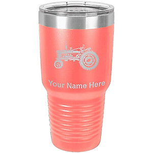 LaserGram 30oz Vacuum Insulated Tumbler Mug, Old Farm Tractor, Personalized Engraving Included (Coral)