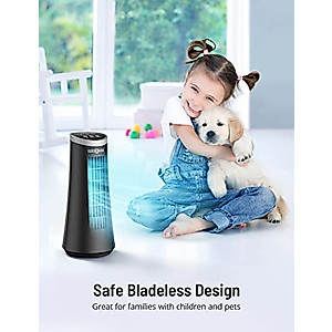PARIS RHÔNE Small Tower Fan, 75° Oscillating Tower Fan with 2 Speeds, 12'' Cooling Desk Table Fan Portable Bladeless Fan for Bedroom Home Office Desktop