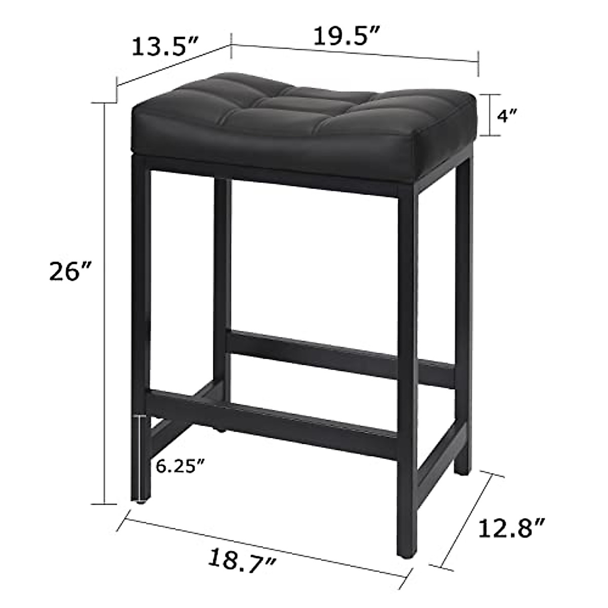 ErgoDesign 26 Inches Saddle Stools, Metal Frame Bar Stools, Pu Leather Bar Chairs, Black, Set of 2