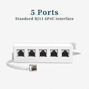 Phone Line Splitter Adapter 1 to 5, RJ11 6P4C Male to 5 Way 6P4C Female Socket Used for Connect Printer, Fax Machine and Multiple Landline Telephones