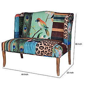 Benjara, Multicolor Benzara Vesta Bird Collage Print Settee