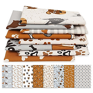 Soimoi 8 Pc Fat Quarter Bundle- Dog Print 18"x 22" DIY Patchwork- 100% Cotton Pre-Cut Quilting Fabric Gray-White- Brown