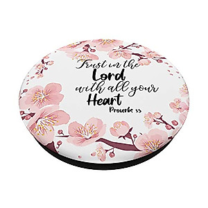 Christian Bible Verse Proverbs 3:5 White Pink Floral Gift PopSockets Swappable PopGrip