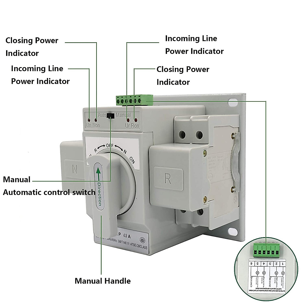 110V 63A Automatic Transfer Switch Dual Power Generator Changeover Switch Self Cast Conversion (2P)