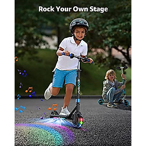 Gyroor Electric Scooter for Kids, 10 Miles Distance, 150W Motor, Bluetooth Music, Dual Brake System, Adjustable Height and Speed, Electric Scooter for Kids Ages 8-12, Ideal Gifts, Blue