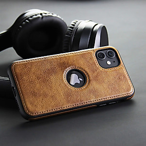 TOPSEM Retro Leather Case for iPhone 11 Anti-Knock Back Cover Soft TPU Business Shell Phone Case (Brown, for iPhone 11)
