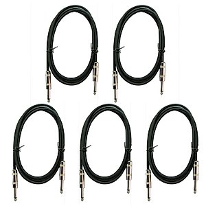 Yovus 5 Pack: Instrument Acoustic Electric Bass Guitar Keyboard Patch Cable 1/4 to Quarter Inch Mono (10ft) 10 Ft Foot Feet