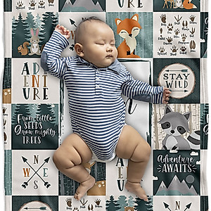 Honestchi Personalized Woodland Baby Blankets for Boys with Name - Repeating Name Custom Baby Blankets - Customized Gifts for Newborn Boy - Soft Fleece