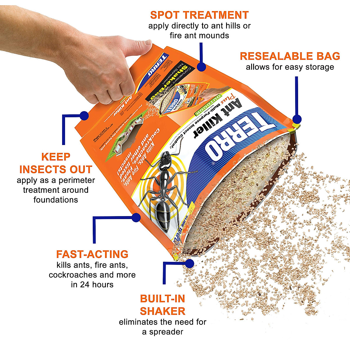 TERRO T901SR Ant Killer Plus Multi-Purpose Insect Control for Outdoors - Kills Fire Ants, Fleas, Cockroaches, and Other Crawling Insects - 2 Pack, Granule