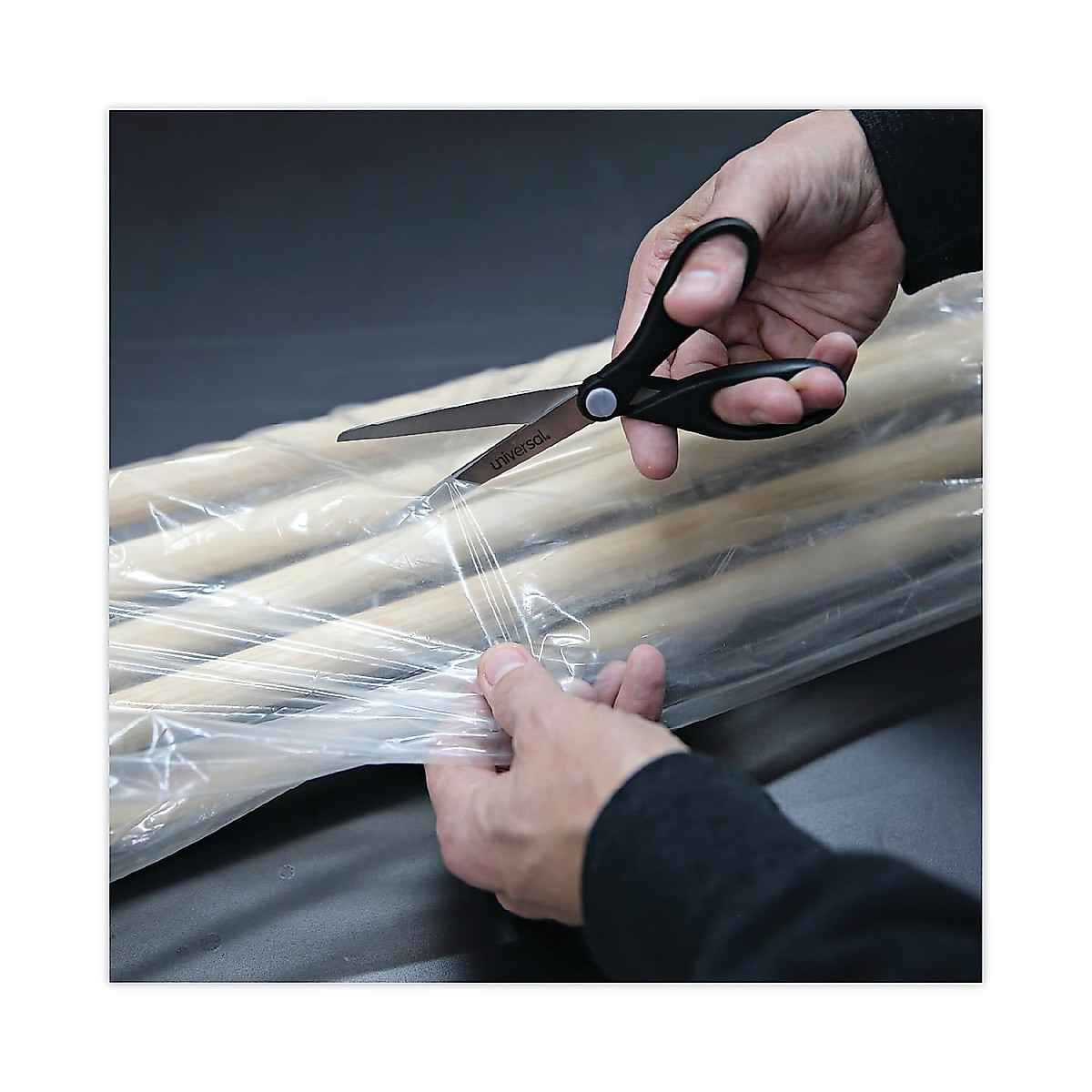 Universal 92008 Stainless Steel Office Scissors, 7" Long, Straight Handle, Black