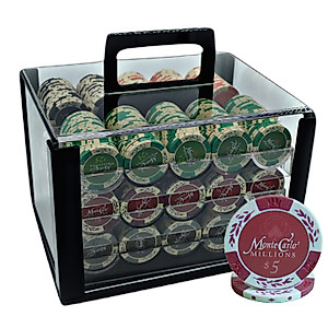 600PCS 13.5G Monte Carlo Millions Poker Chips Set with Heavy Duty Acrylic Case & Chips Trays