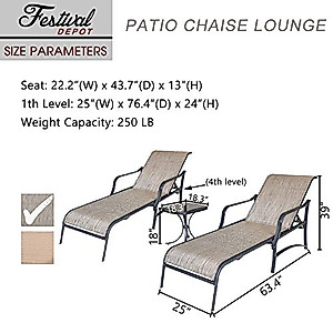 Festival Depot 3 Pc Patio Bistro Outdoor Chaise Lounge Furniture for Porch Yard Garden, Taupe Brown Grey