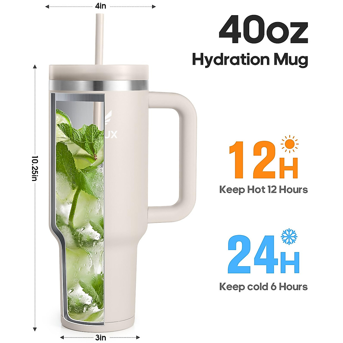 Gedux 40oz Tumbler With Handle, 2-IN-1 Leak Proof Lid (Straw/Flip), Insulated Water Bottle, Stainless Steel Tumbler with Non-Slip Silicone, Wide Mouth Travel Mug Cupholder Friendly Dishwasher Safe