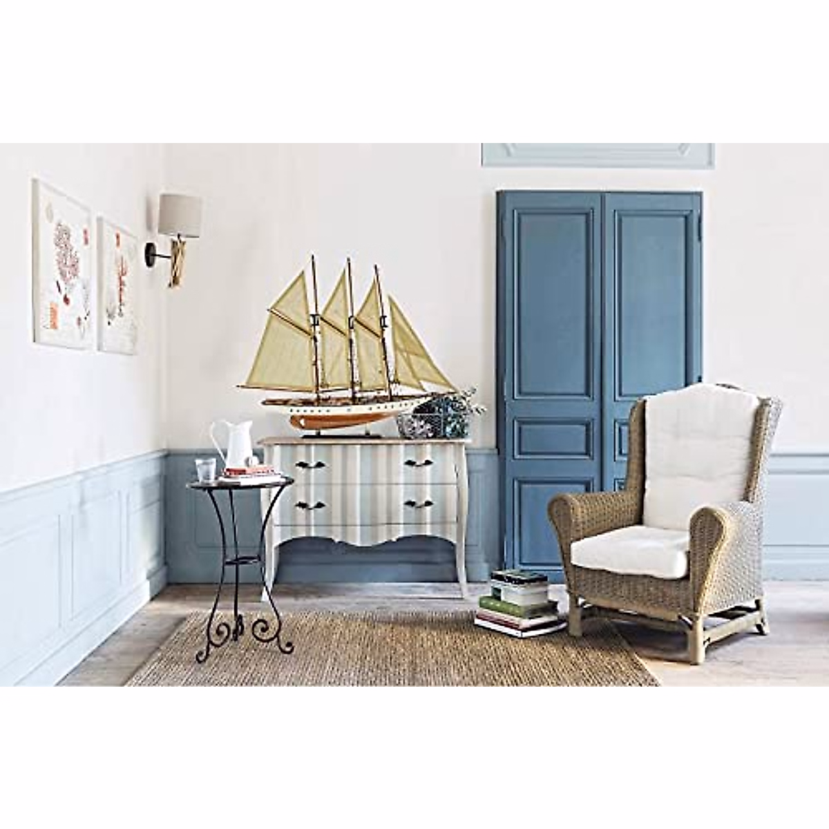 SAILINGSTORY Wooden Sailboat Model Ship Sailboat Decor 30" Schooner Atlantic 1:50 Scale Replica Navy and Walnut Antique Finish