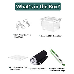 Kursinna 12QT Sous Vide Container with Lid, Fixed Rack, Kitchen Tong, Heat-Resistant Sleeve, BPA Free Container Fit Anova, Breville Joule, Instant Pot and Most Sous Vide Cooker