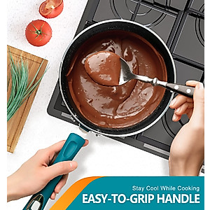 MICHELANGELO Sauce Pan Sets, Enamel Sauce Pan with Lid, 1Qt & 2Qt & 3Qt Saucepans with Lids, Nonstick Saucepan Set, Small Pot with Lid, Non Stick Sauce Pots with Silicone Handle, Oven Safe, Cyan