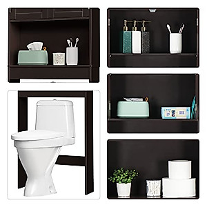 VINGLI Bathroom Over The Toilet Organizer Behind The Toilet Storage Organizer with Double Acrylic Glass Doors Adjustable Shelf Free Standing Wooden Space Saver Collect Home Furniture Decor