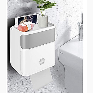 FURLOU Toilet Paper Roll Holder,Double Layer Tissue Rolls Stand Dispenser,with Mobile Phone Holder Wall Mounted Self Adhesive Waterproof Dustproof,Bathroom,Living Room, Kitchen Racks