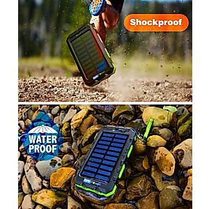 Solar Charger Power Bank 20000mAh, Portable Solar Pone Charger with Compass,Carabiner, Whistle,Flashlights,Solar Panel Charger,Camping Gear Accessory (Green)
