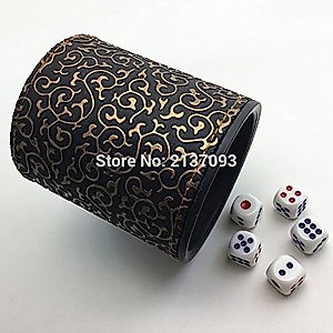 KAKDA-STORE Brown Leather Dice Cup+5pcs 14mm White Dice Set Dgd