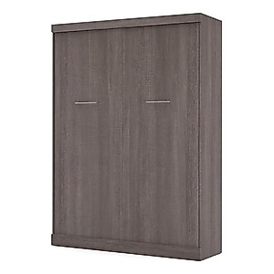 Pemberly Row Queen Size Wall Bed with Wooden Slats in Engineered Wood, in Gray, No Box Spring Needed, Easy Assembly