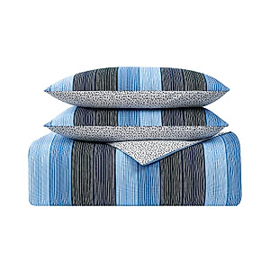 Tommy Hilfiger Tommy Explorer Stripe 200 TC Percale Set of 3 Duvet Set, King Size, 100% Cotton (Denim/Green)